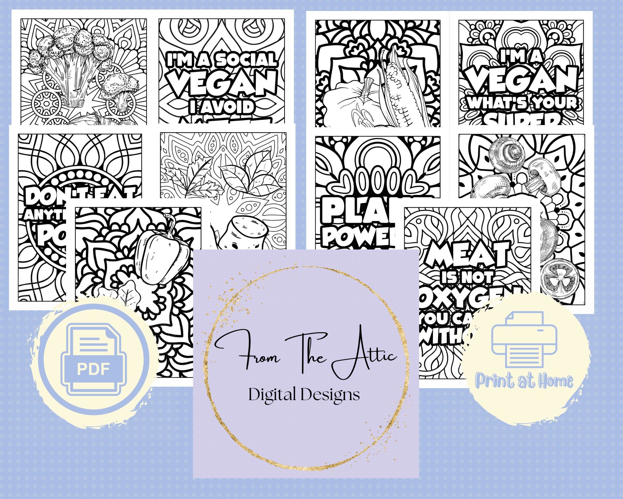 Vegan Coloring Book, Coloring Pages for Vegans, PDF File for Print at ...