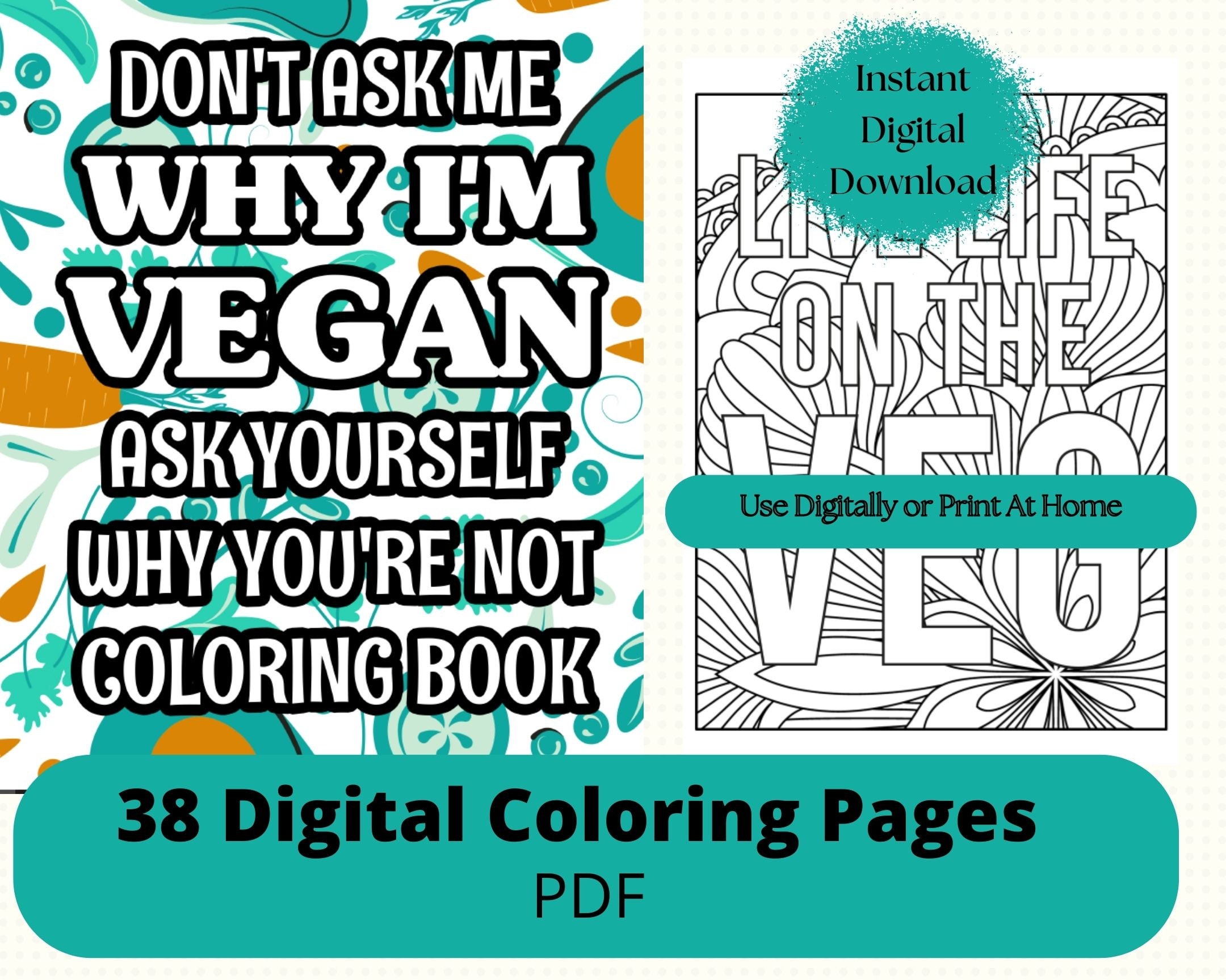 Vegan Coloring Book, Coloring Pages for Vegans, PDF File for Print at ...