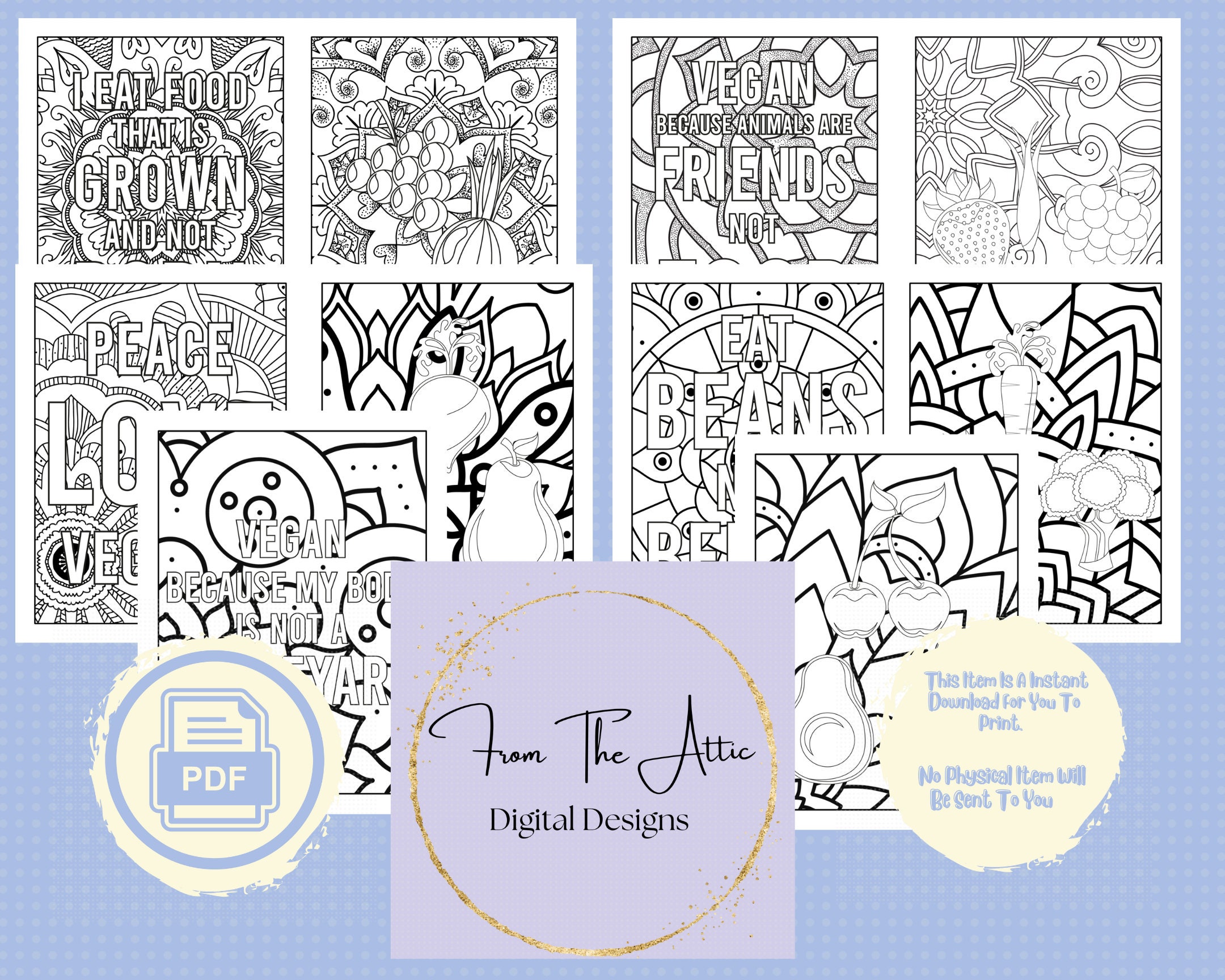 Vegan Coloring Book, Coloring Pages for Vegans, PDF File for Print at ...