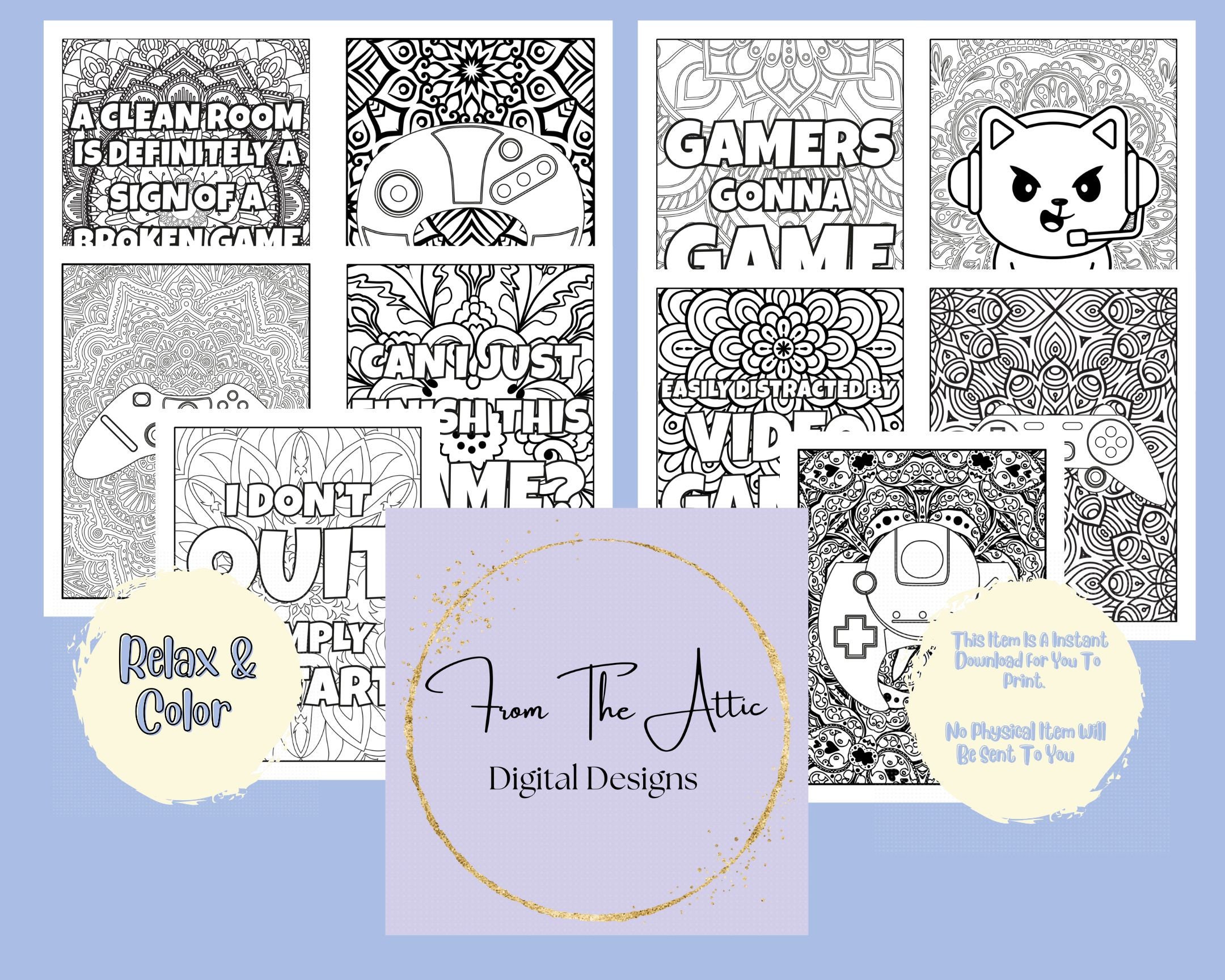 Gaming Coloring Book, Coloring Pages for Gamer, Video Game Coloring ...