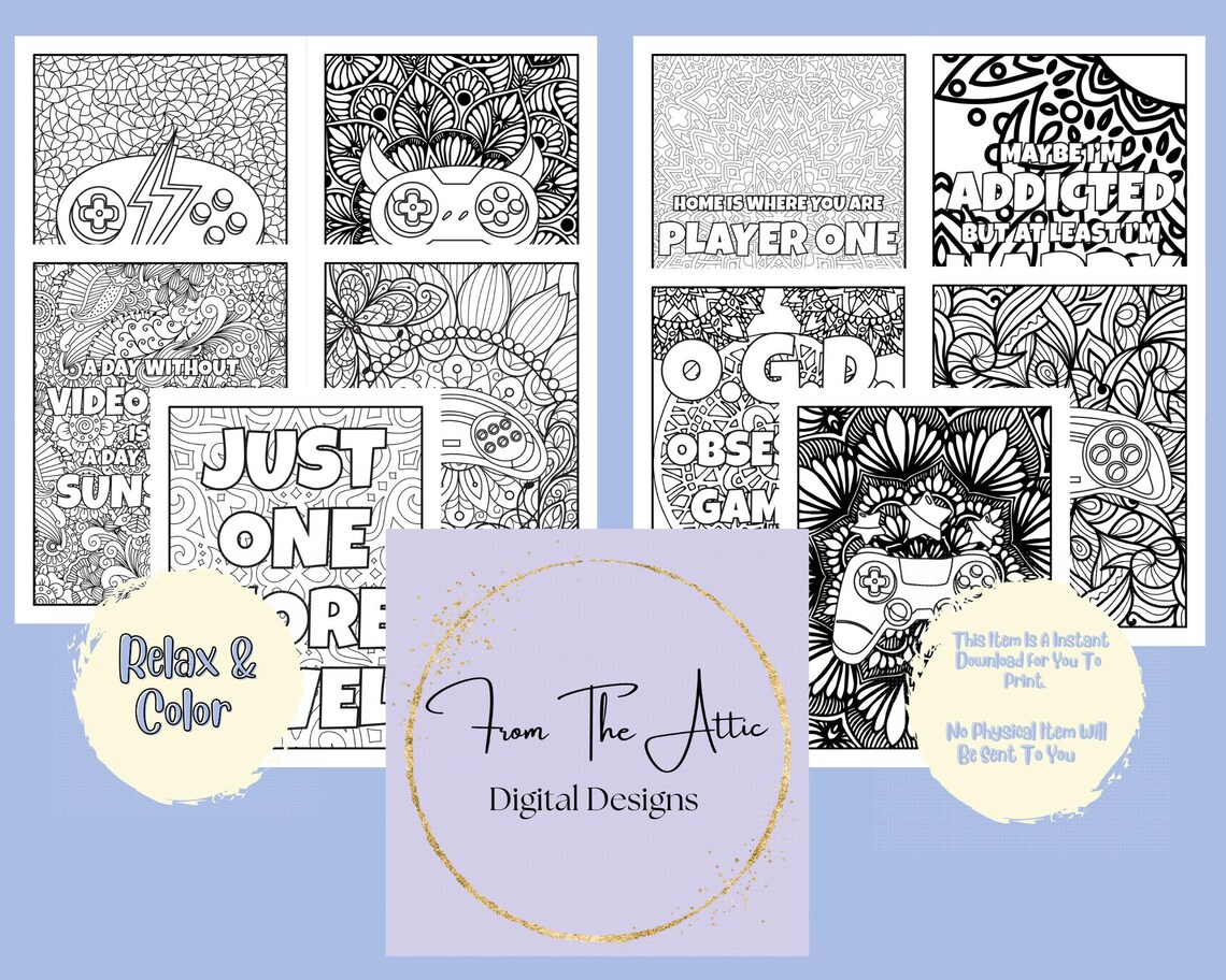 Gaming Coloring Book, Coloring Pages for Gamer, Video Game Coloring ...