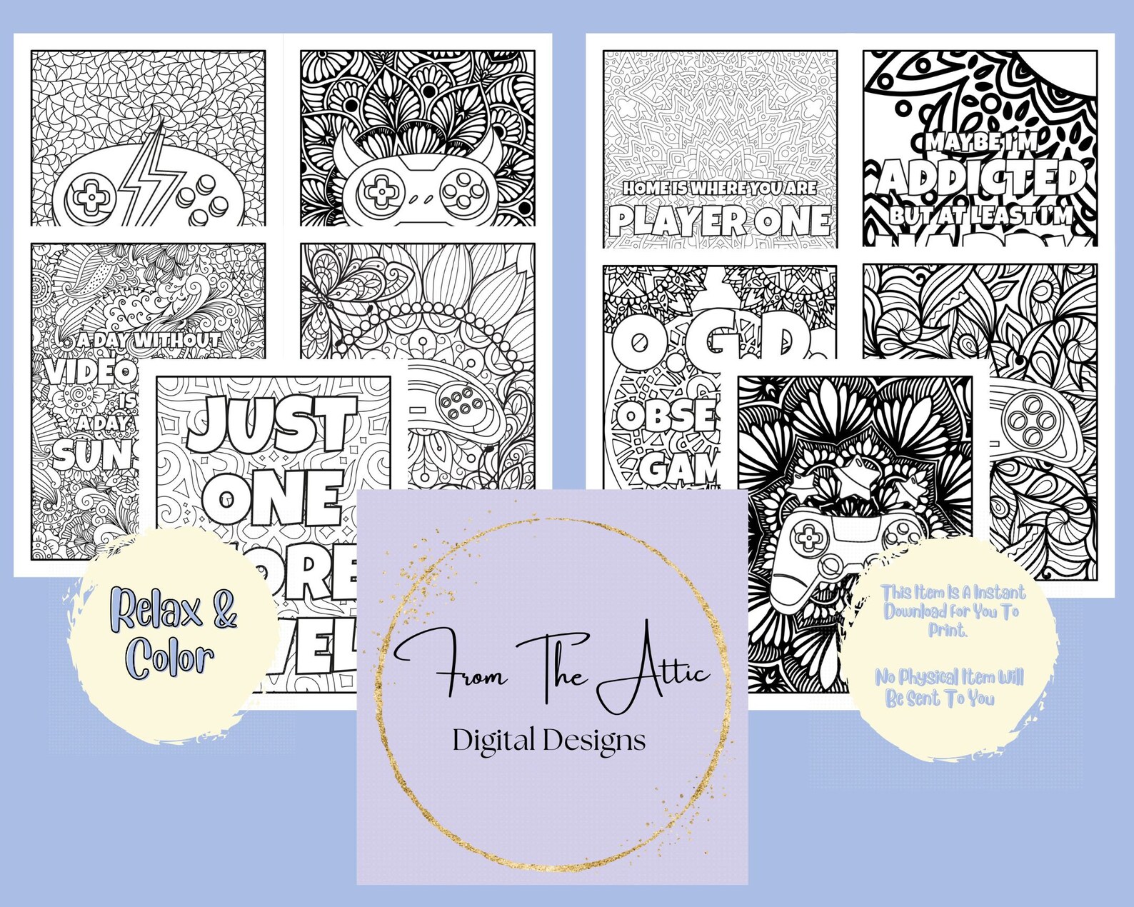 Gaming Coloring Book, Coloring Pages for Gamer, Video Game Coloring ...