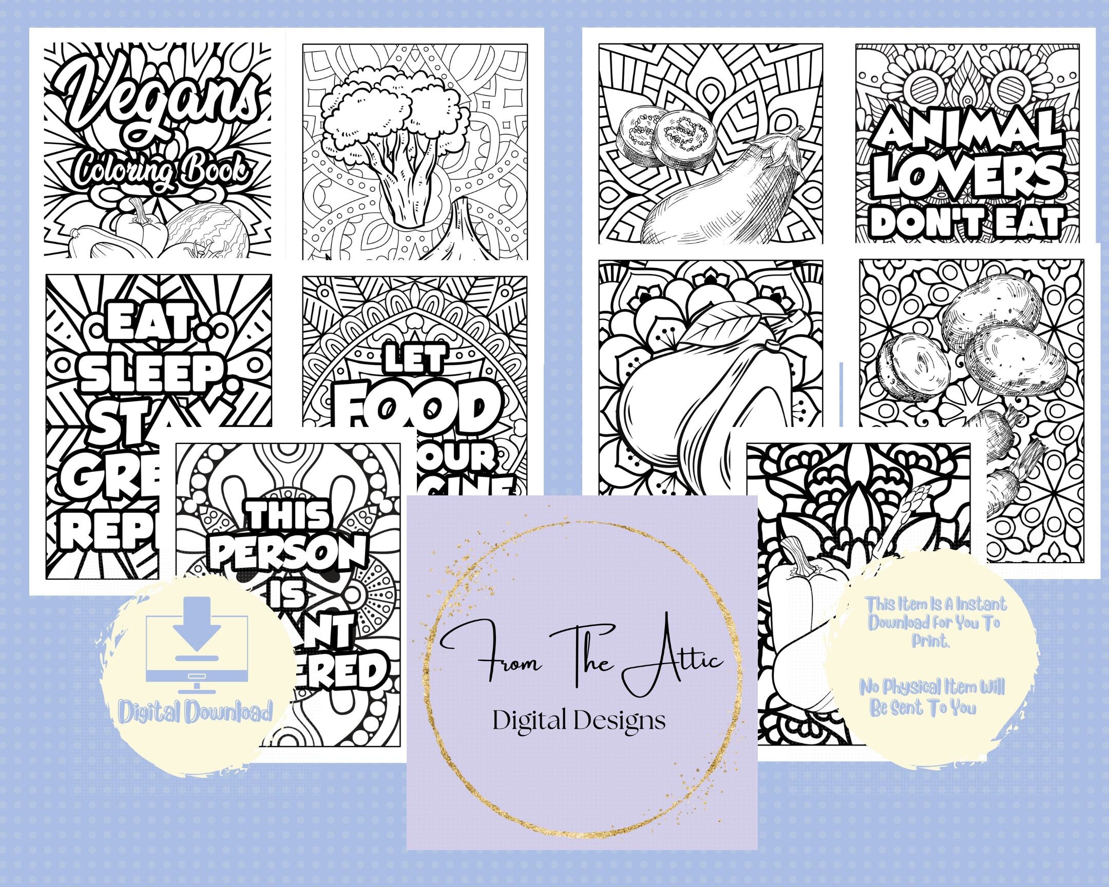 Vegan Coloring Book, Coloring Pages for Vegans, PDF File for Print at ...