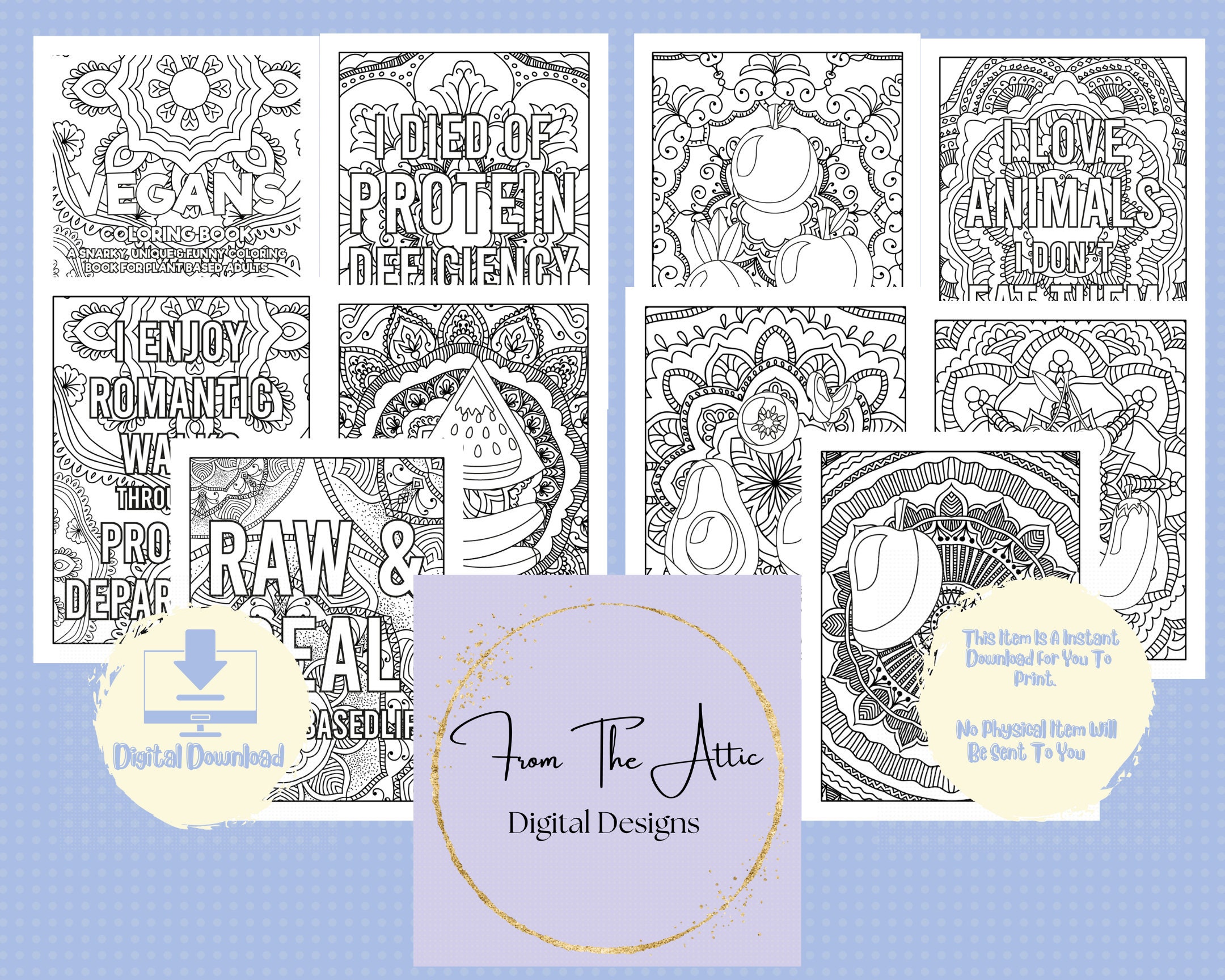 Vegan Coloring Book, Coloring Pages for Vegans, PDF File for Print at ...