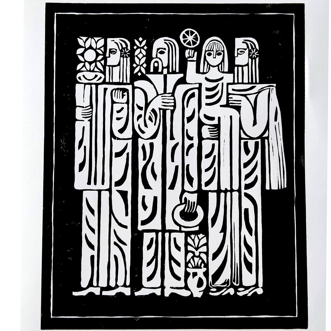 The Gift Bearers - Original Handmade Linocut Artwork, Liberation and ...