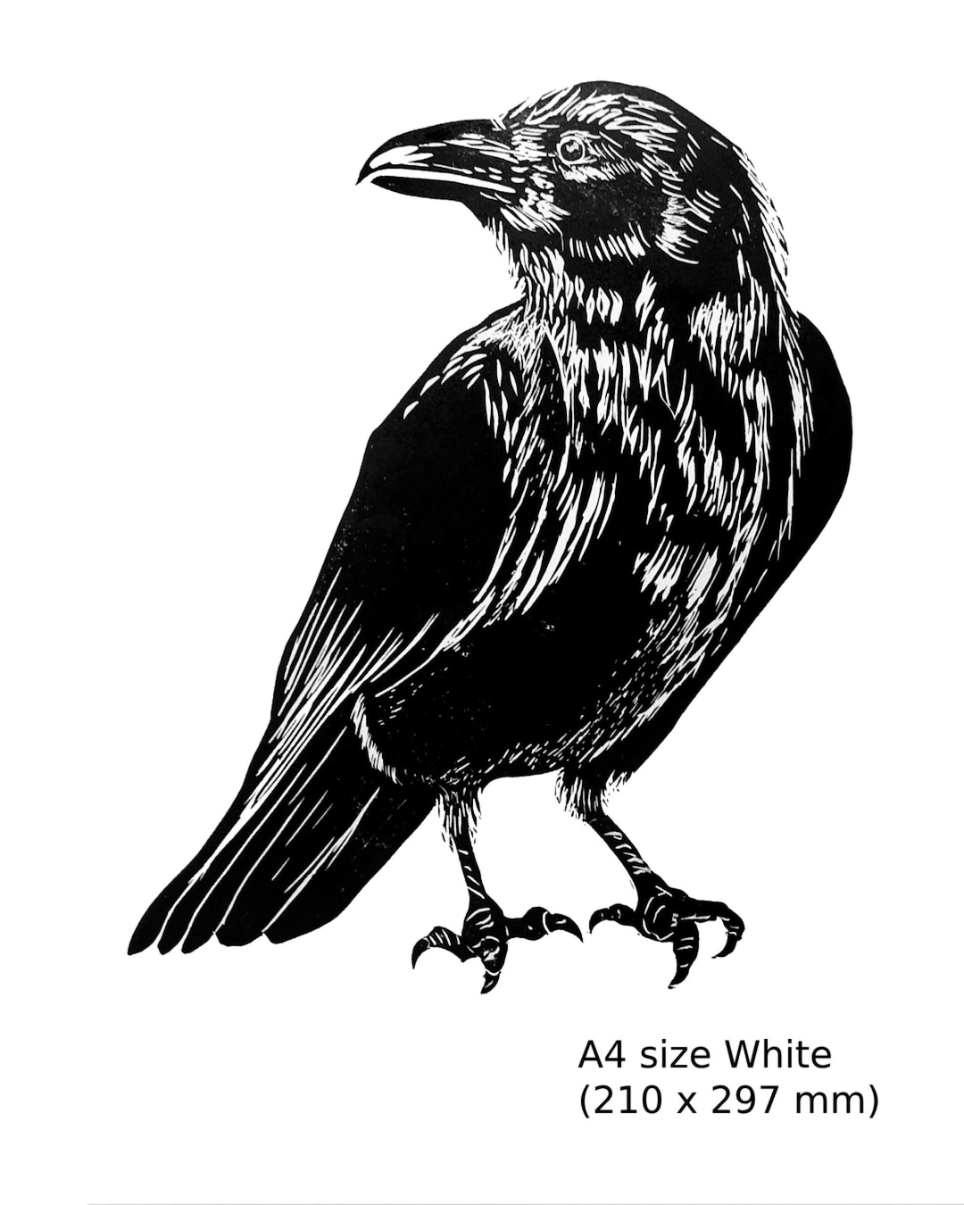 Raven Linocut, Unique Hand Painted Artwork. Crows and Corvids Handmade ...