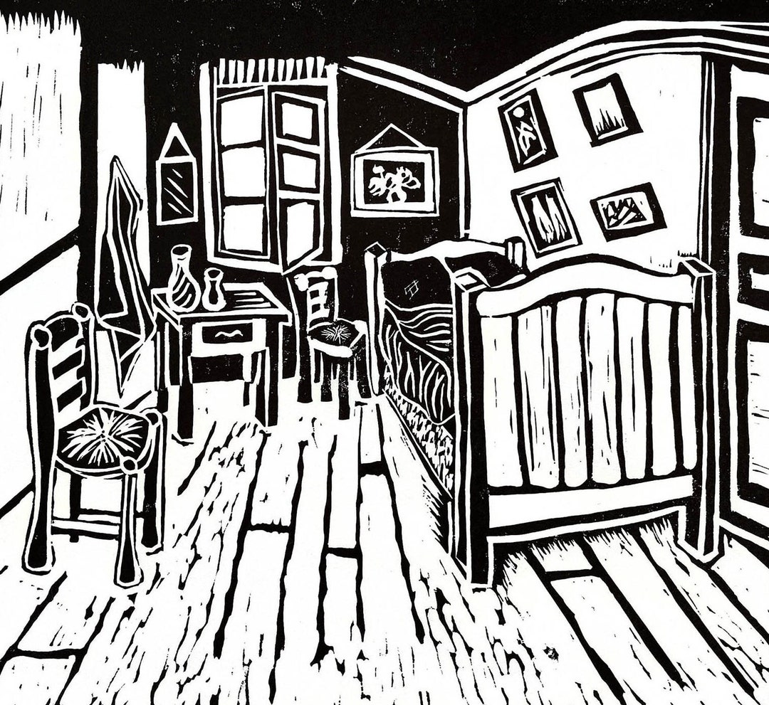 Van Gogh Linocut Artwork. Hand Carved Block Print, Based on Famous Van ...