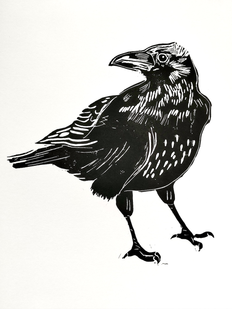 Raven Linocut Handmade Artwork Crow - Etsy