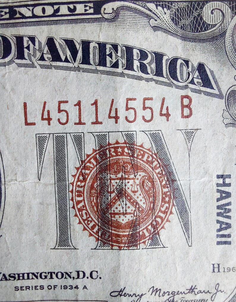 Vintage 1934A Hawaii Overprint Brown Seal Ten Dollar Federal Reserve ...
