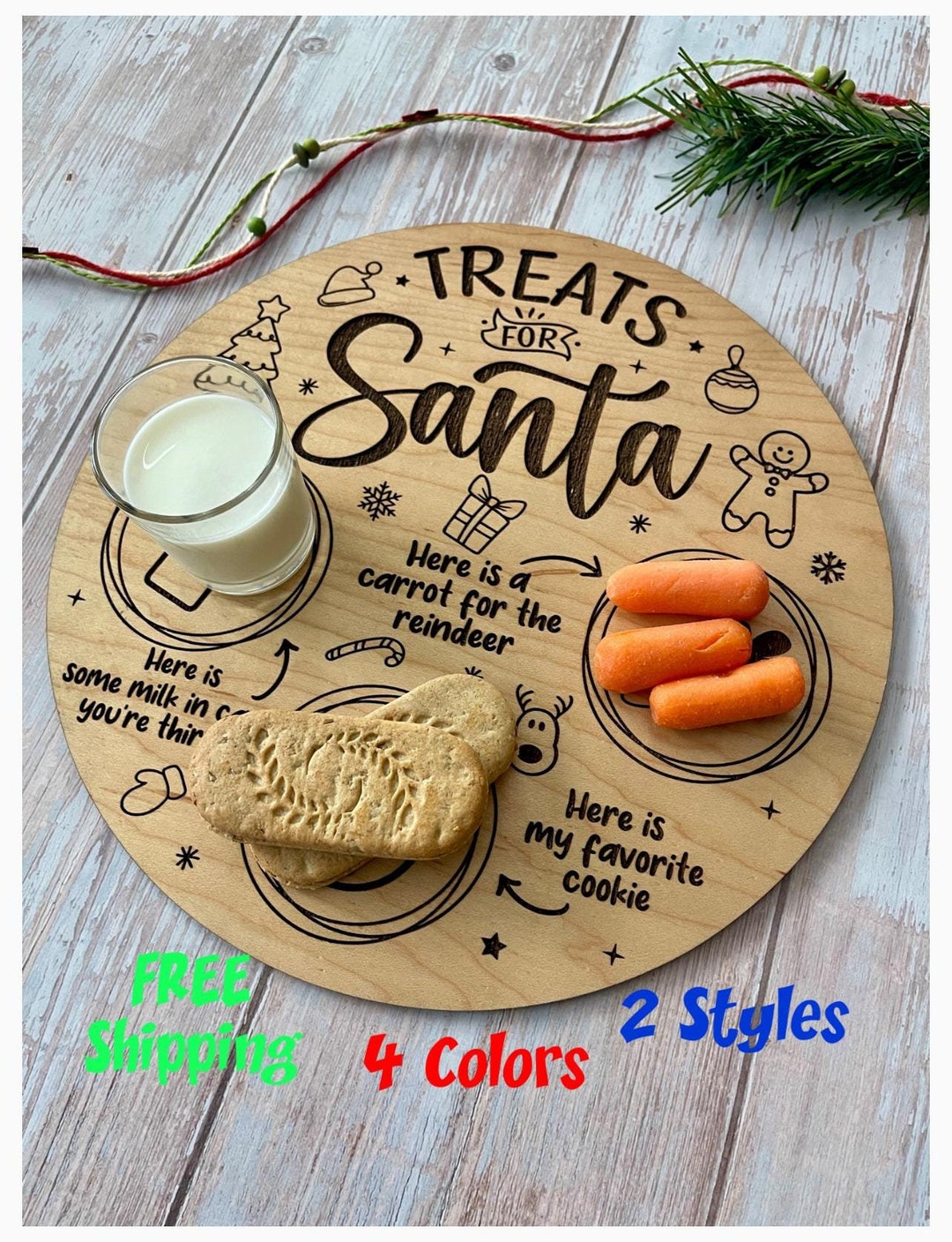Wooden Santa Cookie Plate | Christmas Eve Cookie Tray for Kids | Santa ...