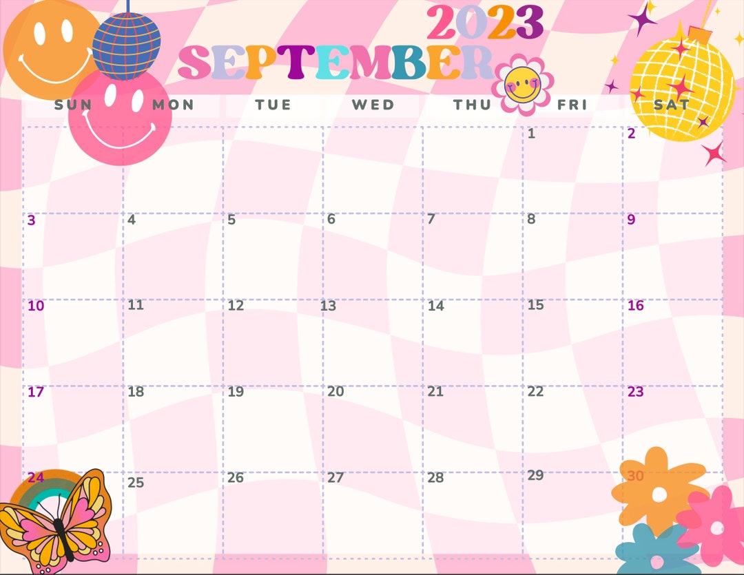 Printable September 2023 Retro Groovy Calendar- Wall Calendar - Etsy