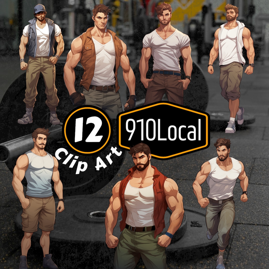 Male Fitness Cartoon Character Clipart 12 Fitness Character - Etsy