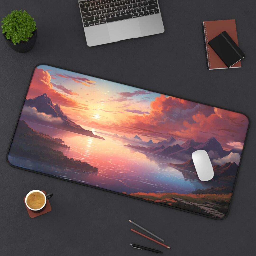Japanese Themed Desk Mat Lake & Mountaine Ideal for Gaming and Office ...