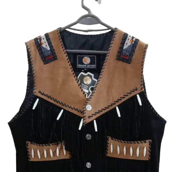 Black Leather Cowboy Vest - Etsy