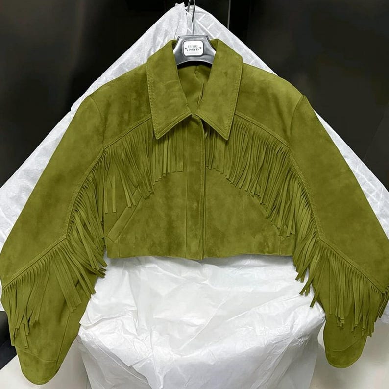 Olive Green Cropped Jacket: 70s Western Cowgirl Boho Coat, Suede ...