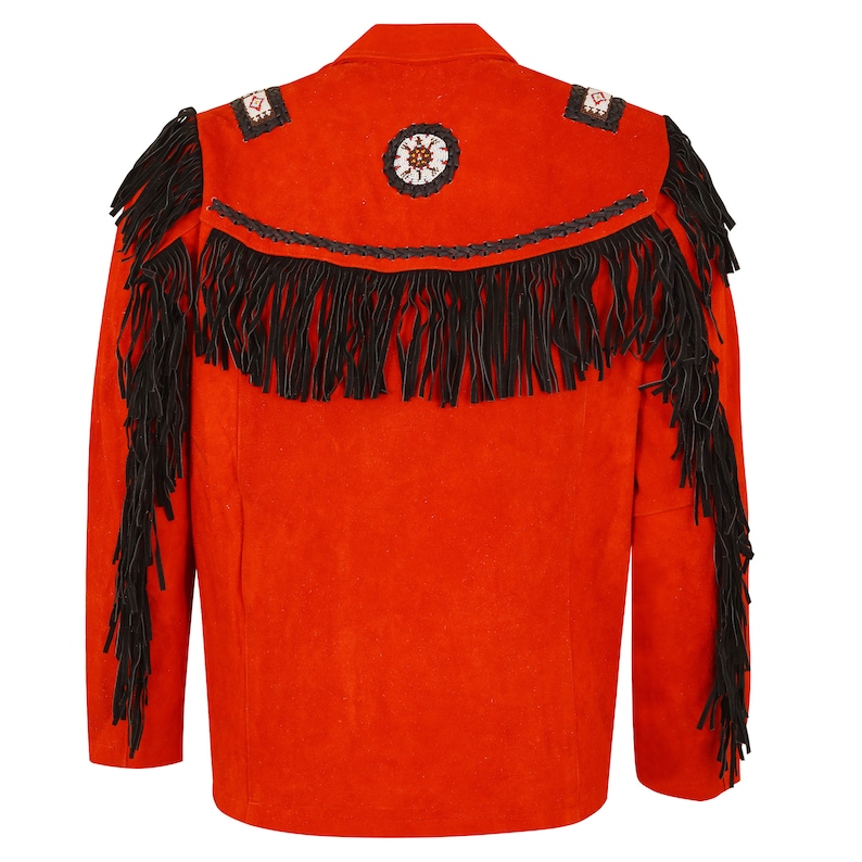 Men Suede Western Cowboy Leather Jacket With Fringe - Red & Black ...
