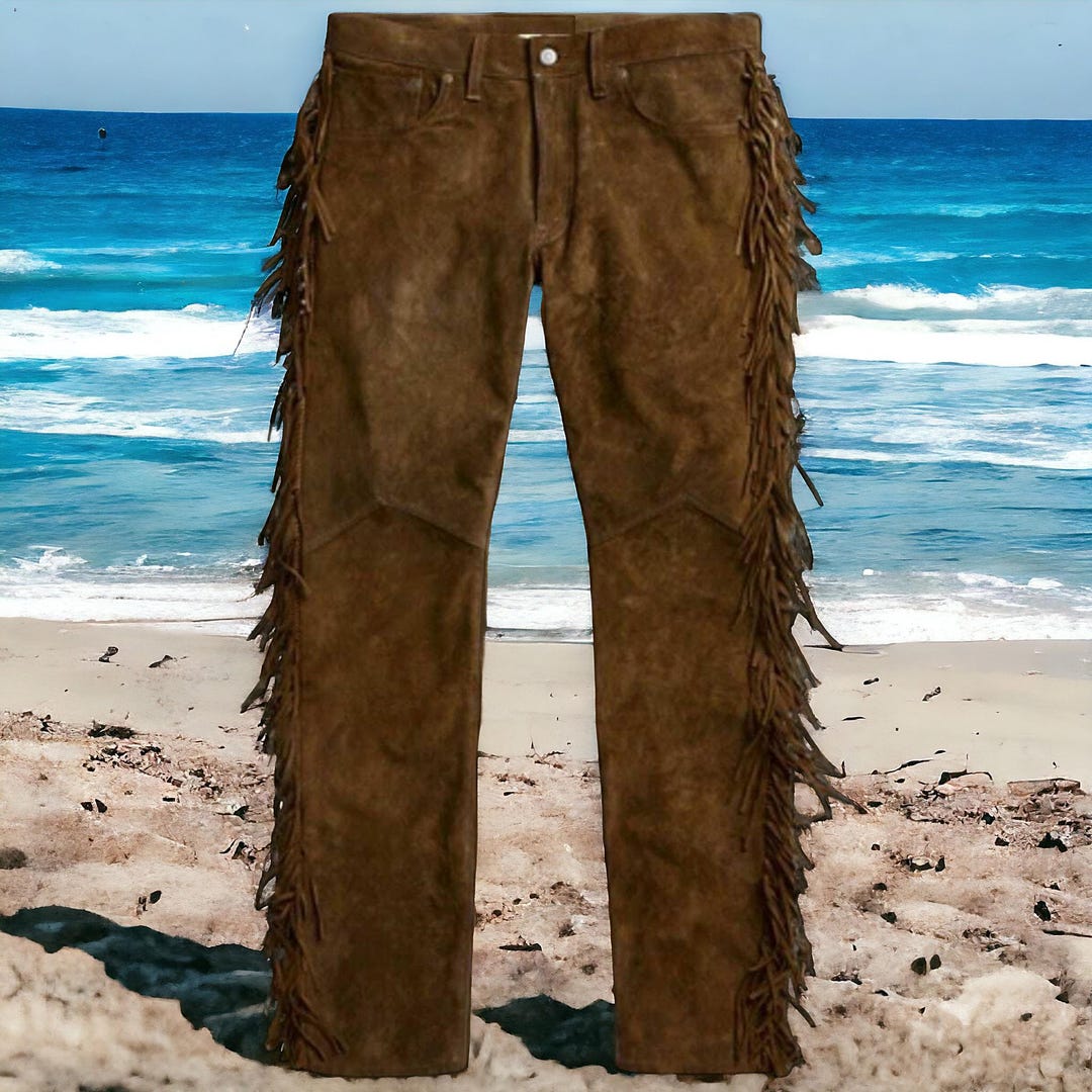 Men's Suede Leather Cowboy Pants - Dark Brown Western Fringed Buckskin - Etsy