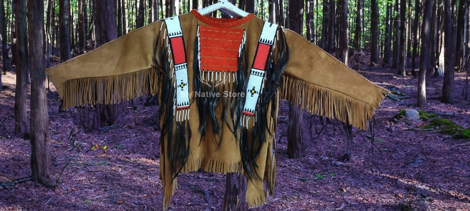 New Old Style Handmade Buckskin Buffalo Indian Beaded Fringes Men ...