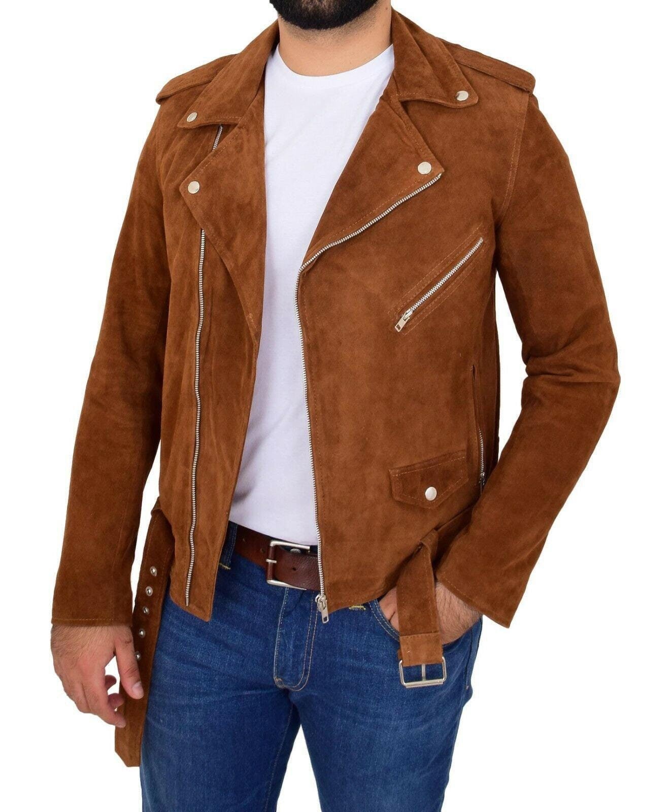 Men Suede Jacket | Men's Genuine Leather Jacket Custom Made Real Suede ...