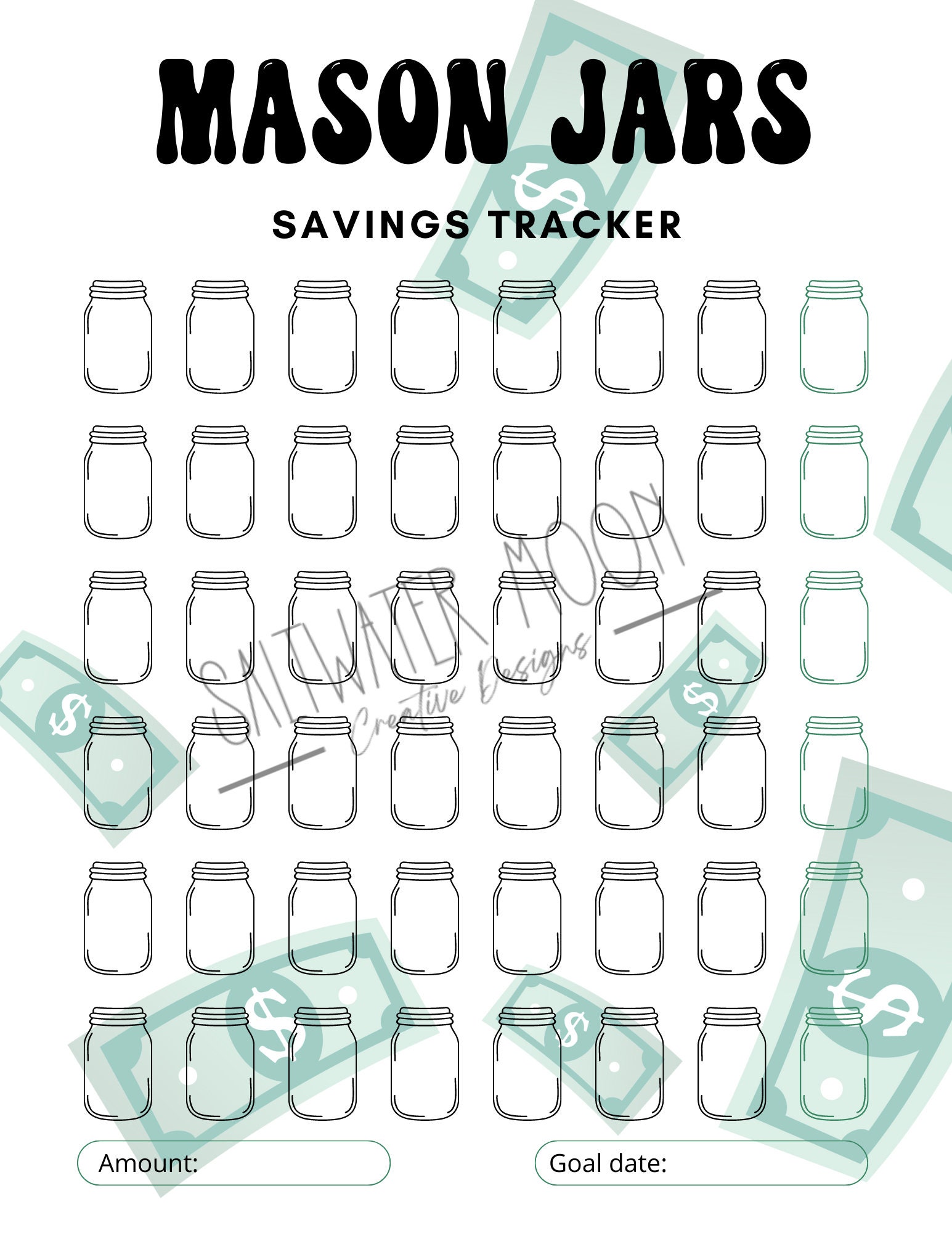 Mason Jar Savings Challenge Printable Savings Challenge Savings Tracker ...