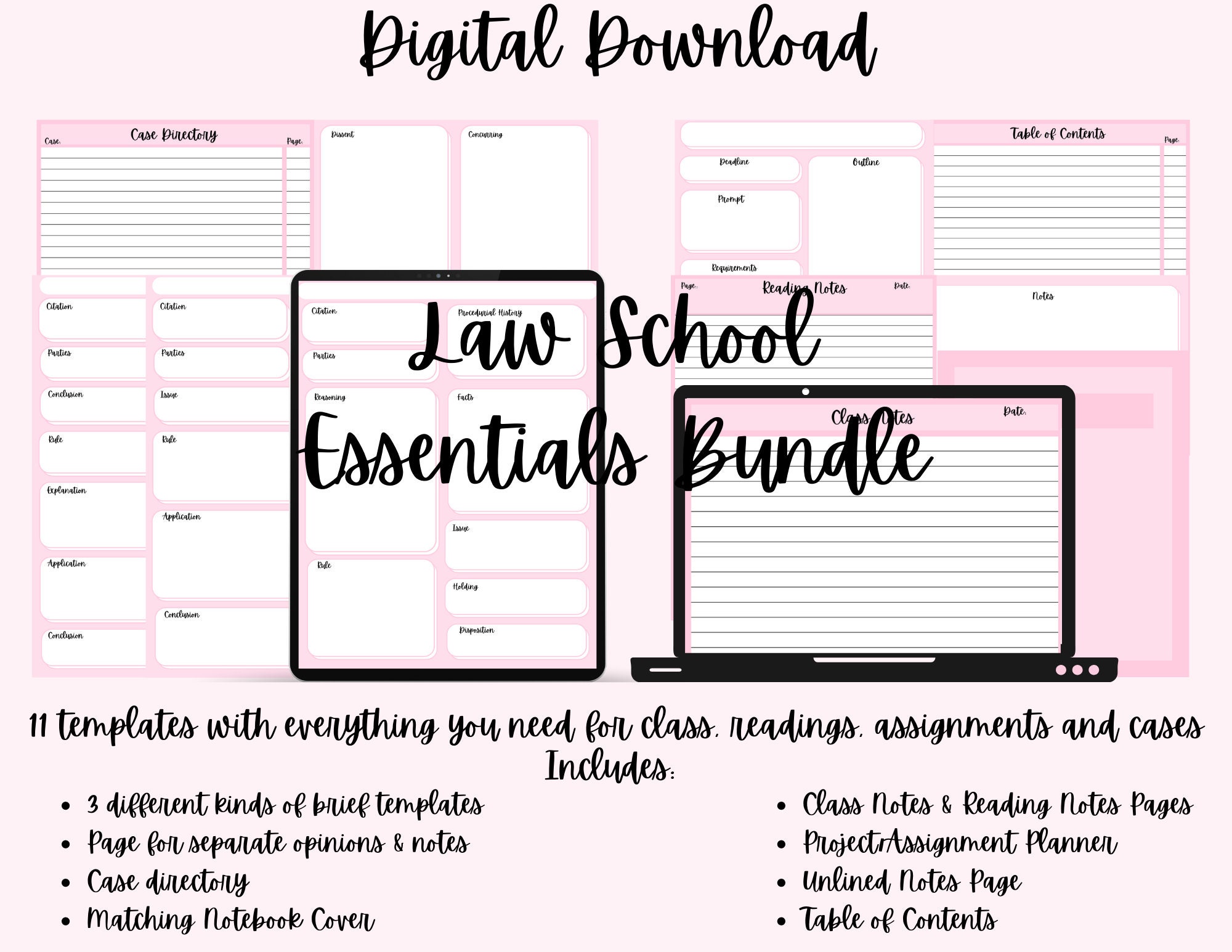 Printable Digital Template Student Notebook Law School Case Briefs ...