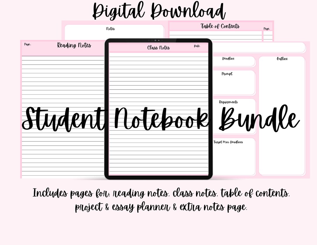 Digital School Notebook Bundle, Student Notebook Templates for Ipad ...