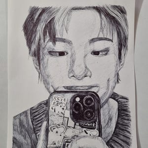 Song Mingi ATEEZ Biro Drawing Sketch Original Artwork A4(approx.), Kpop ...