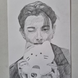Kim Hongjoong ATEEZ Pencil Drawing Sketch Original Artwork A5(approx ...