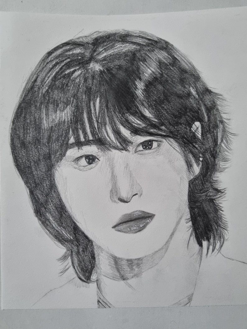 Park Seonghwa ATEEZ Pencil Drawing Sketch Original Artwork Kpop Gift ...