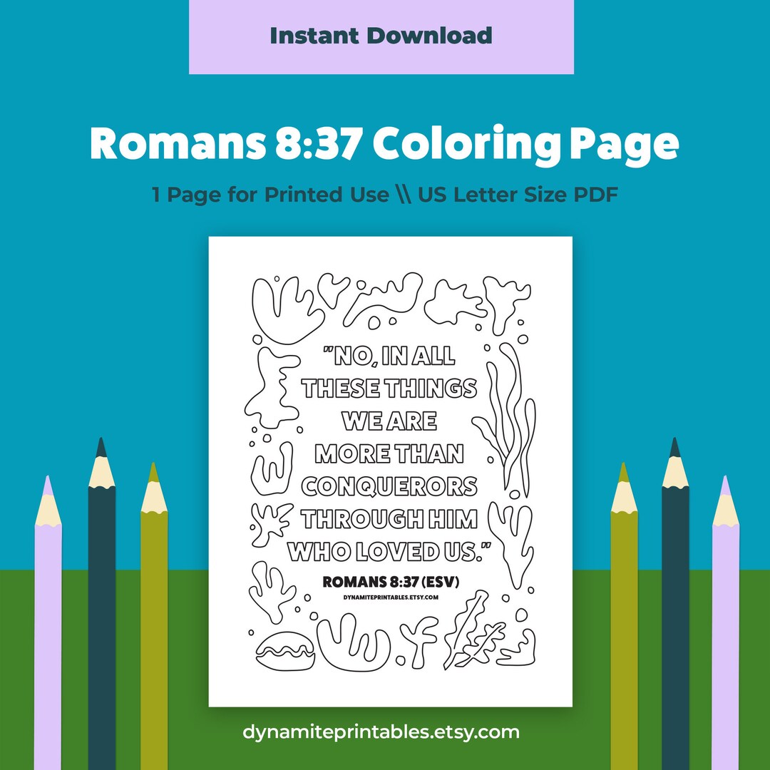 Romans 8:37 Coloring Page Printable Scripture Meditation Coloring Page ...