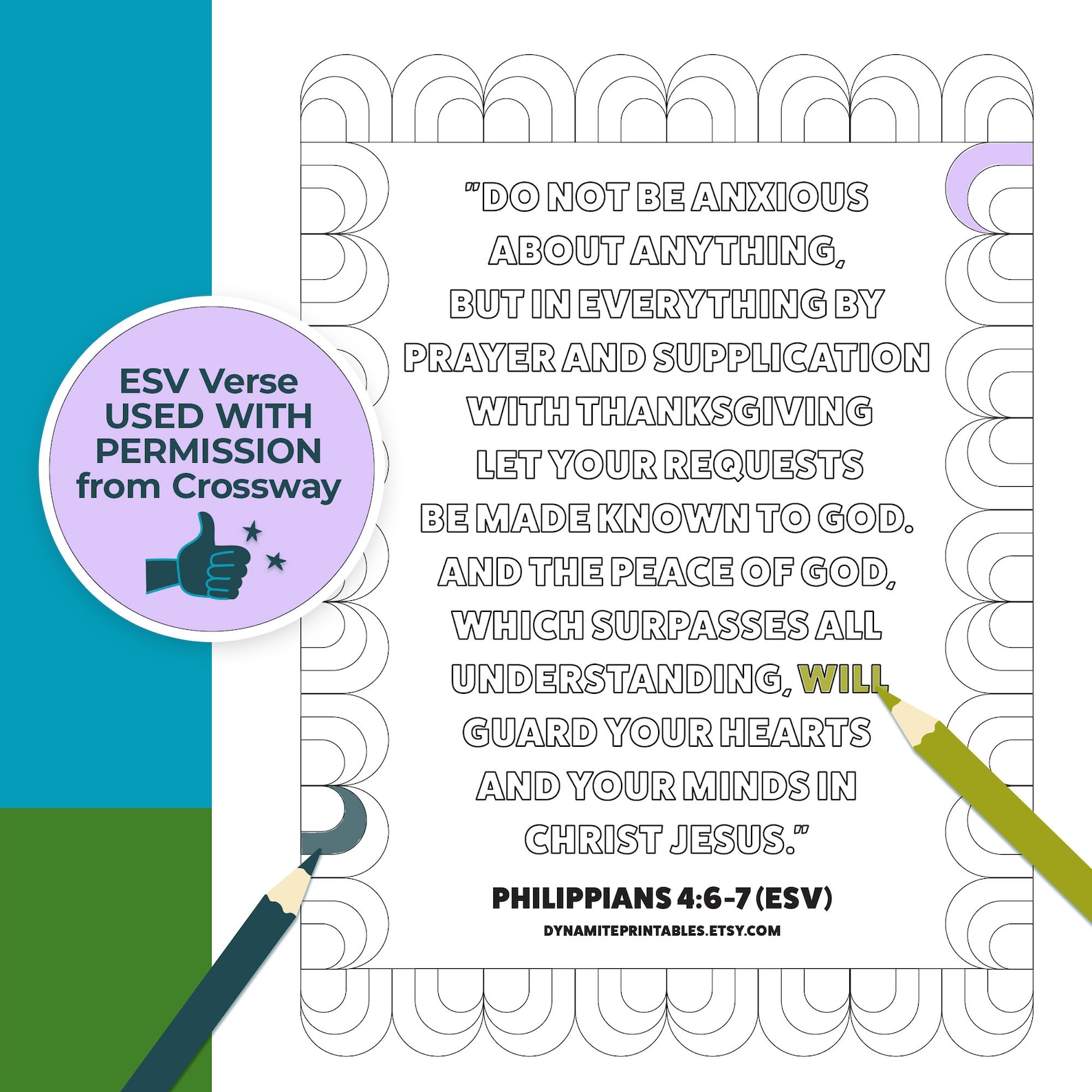 Philippians 4:6-7 Coloring Page Printable Scripture Meditation ESV ...