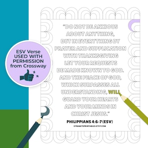 Philippians 4:6-7 Coloring Page Printable Scripture Meditation ESV ...
