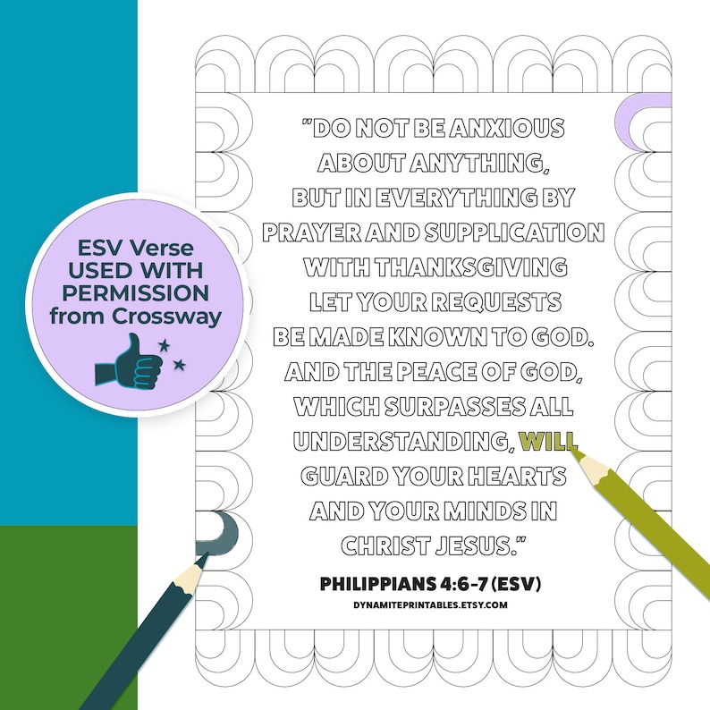 Philippians 4:6-7 Coloring Page Printable Scripture Meditation ESV ...