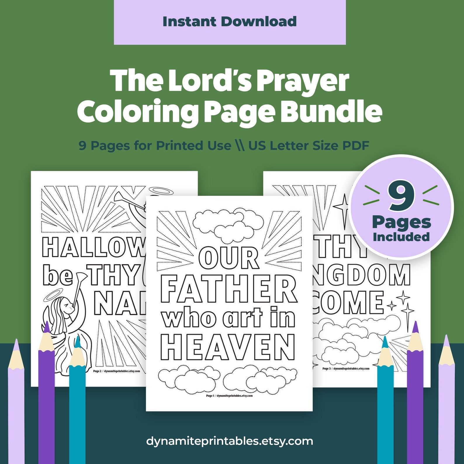 Lords Prayer Coloring Page Printable Bundle Prayer Meditation Christian ...