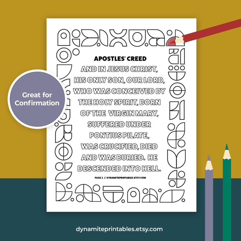 Apostles' Creed Coloring Page Printable Bundle Prayer Meditation ...
