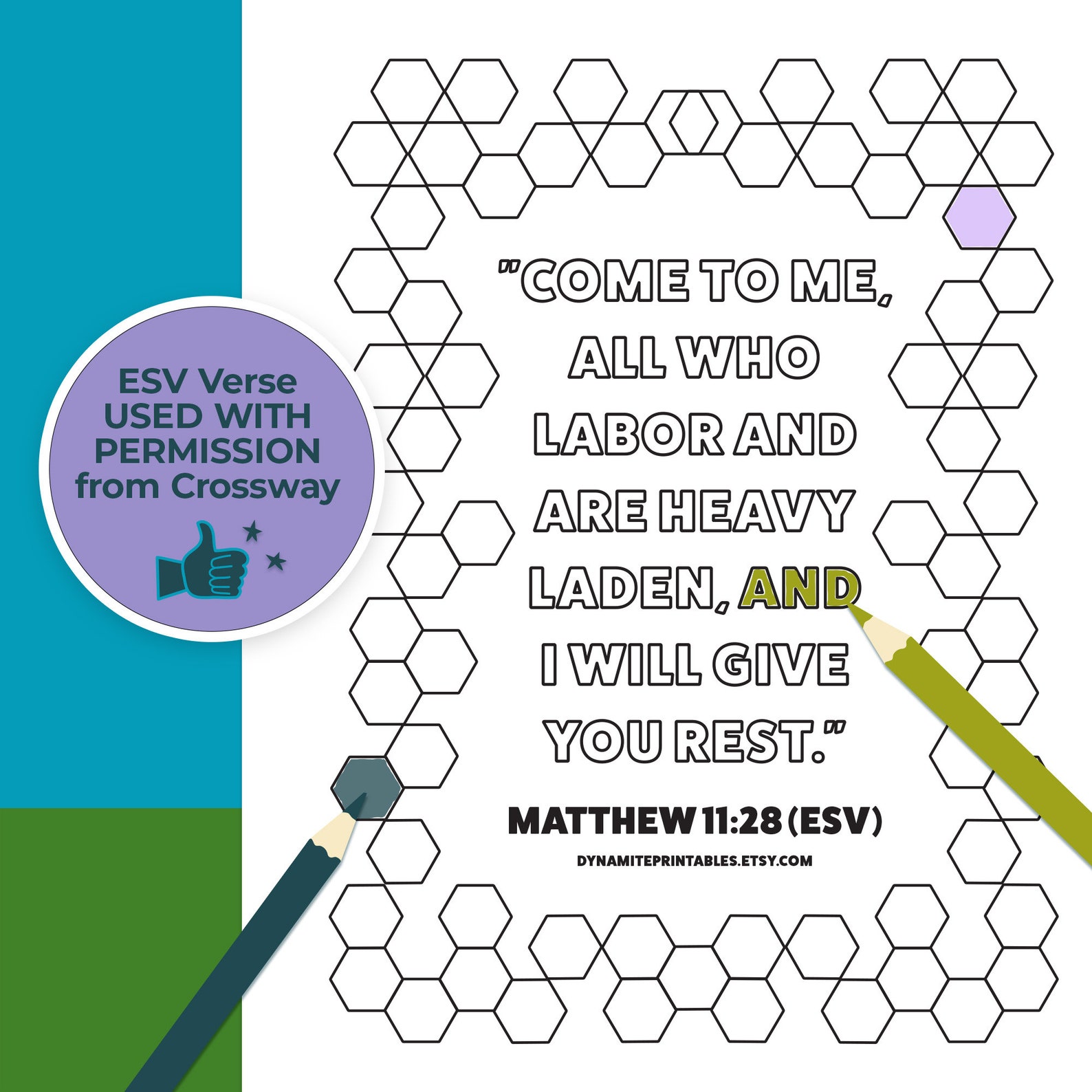 Matthew 11:28 Coloring Page Printable Scripture Meditation ESV Coloring ...