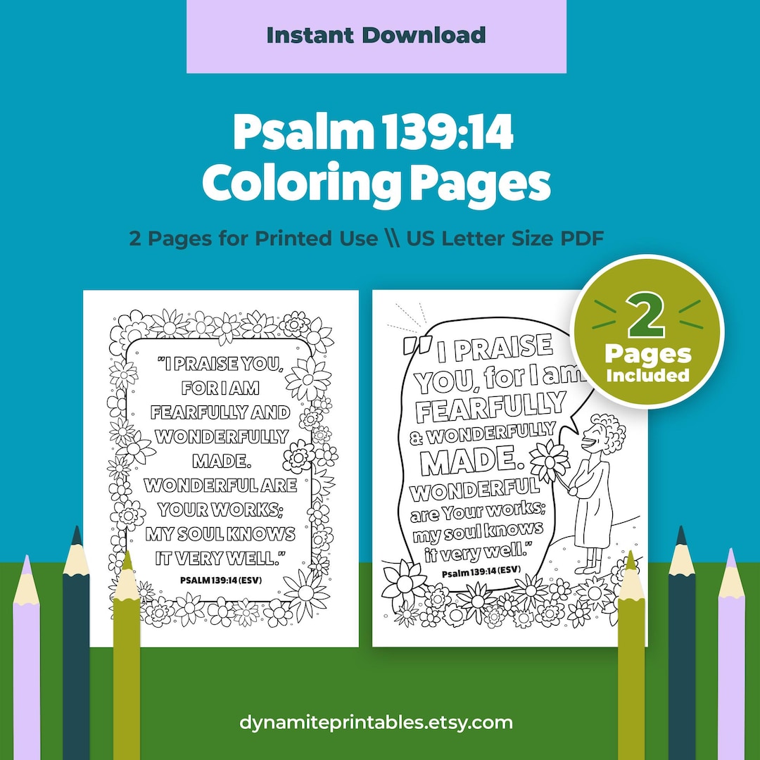 Psalm 139:14 Bible Verse Coloring Page Printable Scripture Meditation ...