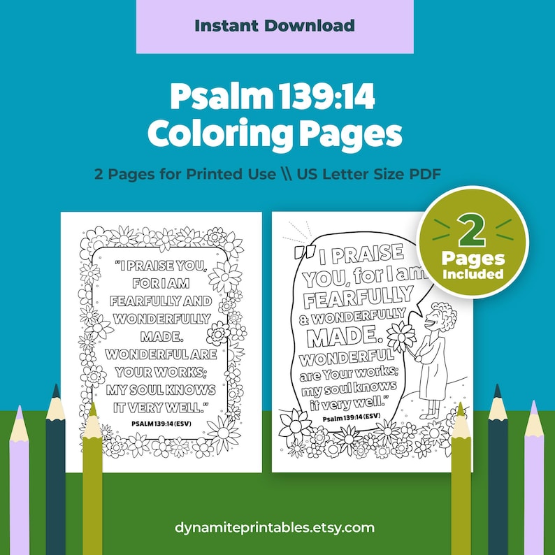 Psalm 139:14 Bible Verse Coloring Page Printable Scripture Meditation ...