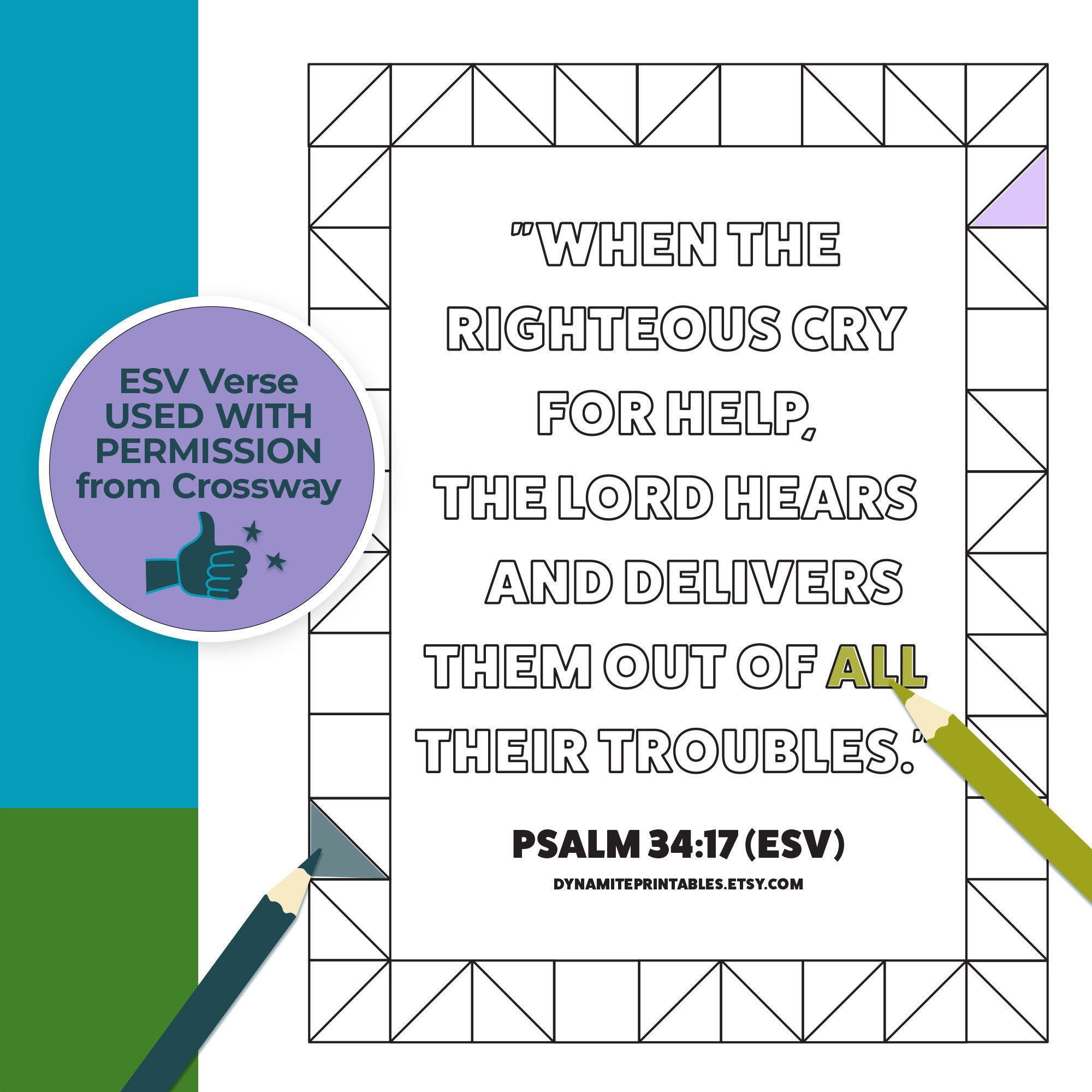 Psalm 34:17 Coloring Page Printable Scripture Meditation ESV Coloring ...