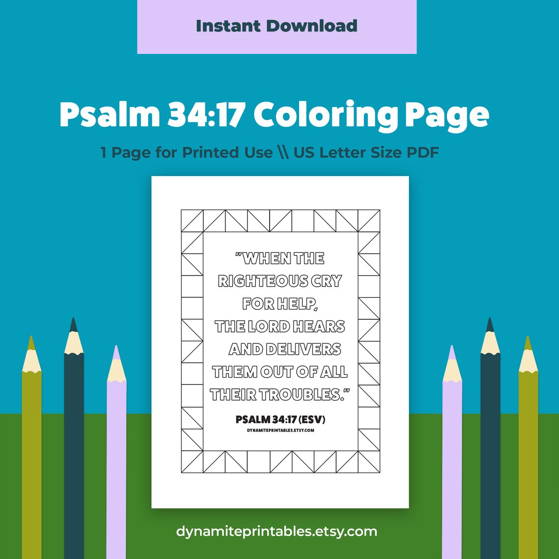 Psalm 34:17 Coloring Page Printable Scripture Meditation ESV Coloring ...