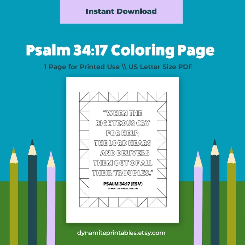 Psalm 34:17 Coloring Page Printable Scripture Meditation ESV Coloring ...