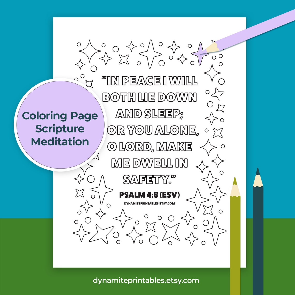Psalm 4:8 Coloring Page Printable Scripture Meditation ESV Coloring ...