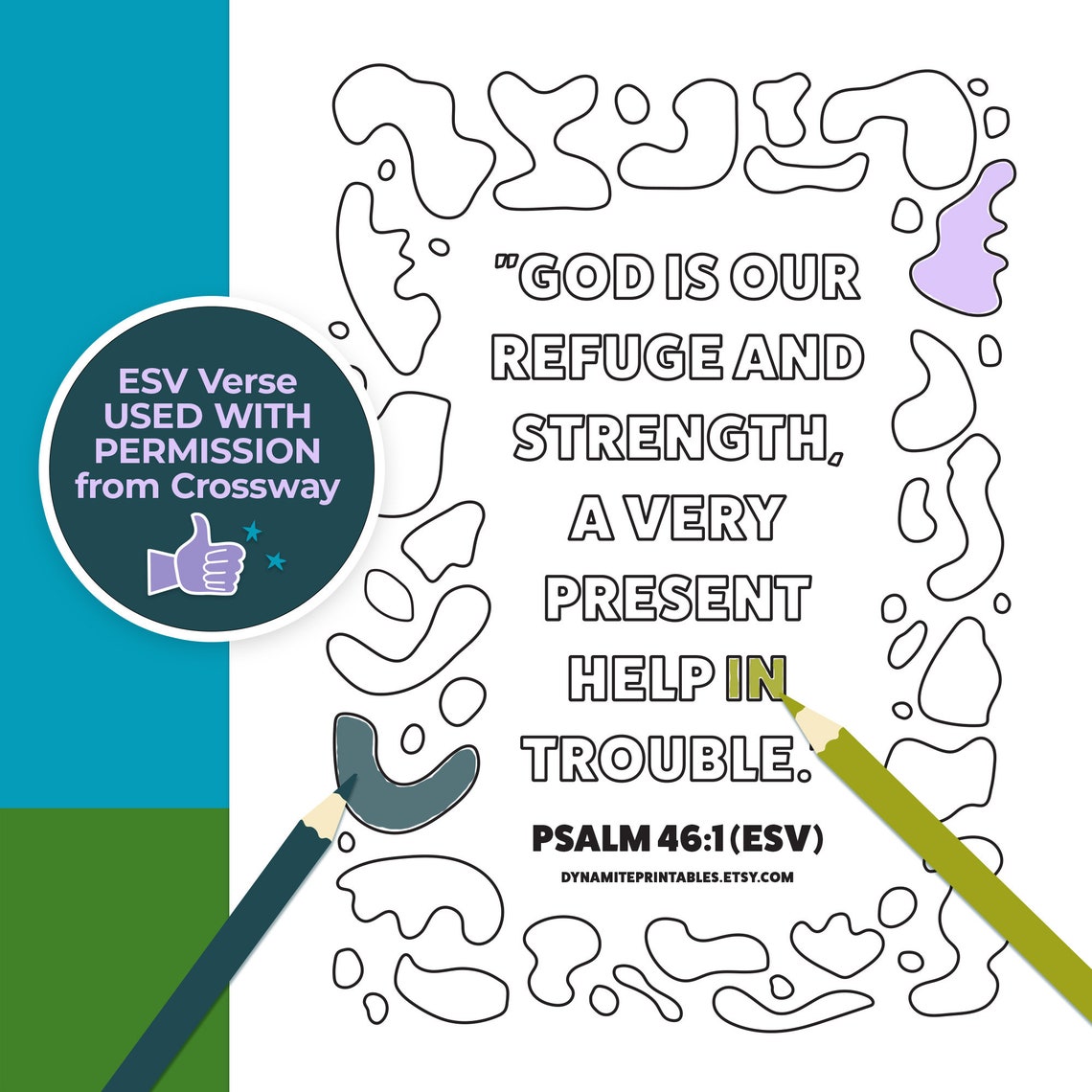 Psalm 46:1 Coloring Page Printable Scripture Meditation ESV Coloring ...