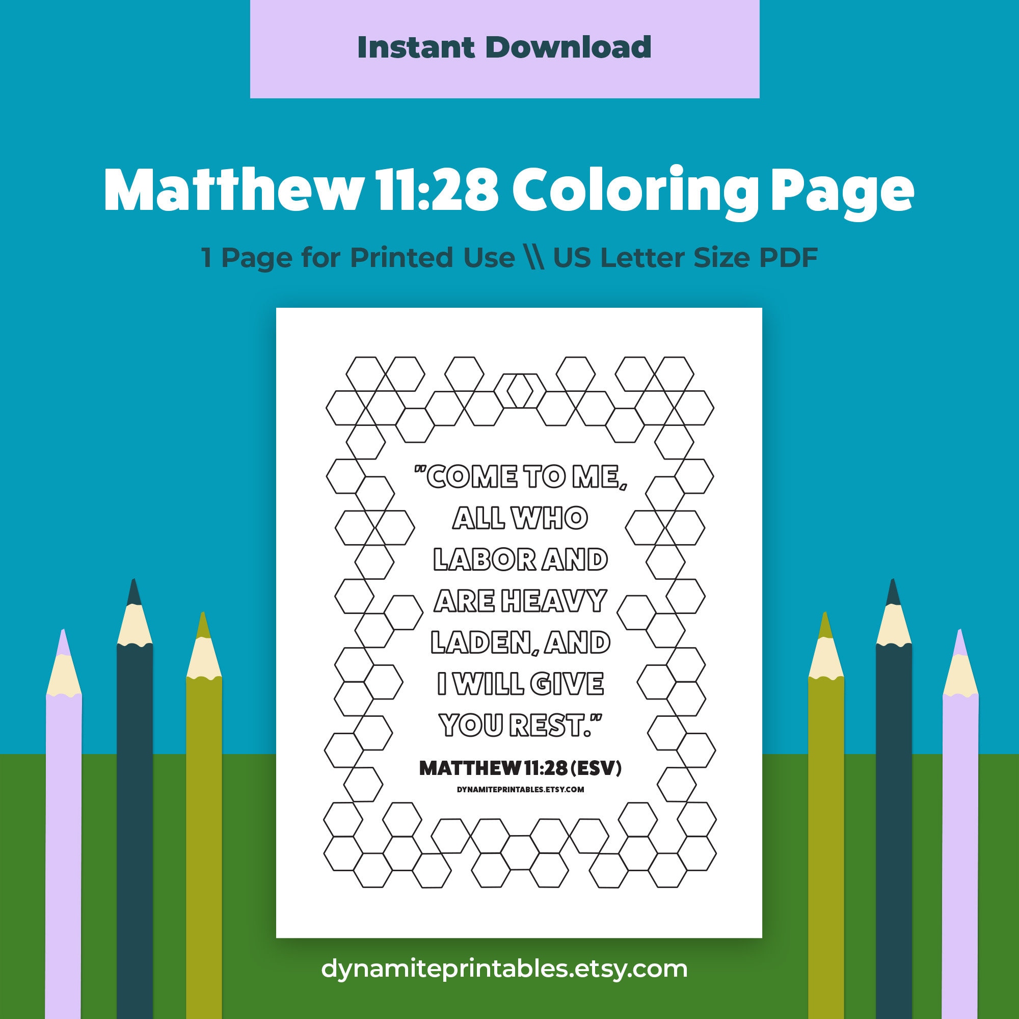 Matthew 11:28 Coloring Page Printable Scripture Meditation ESV Coloring ...