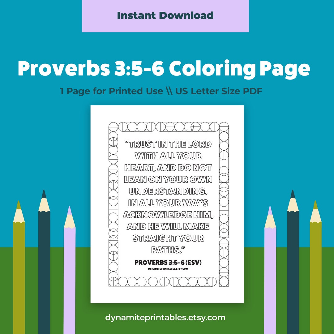 Proverbs 3:5-6 Coloring Page Printable Scripture Meditation ESV ...