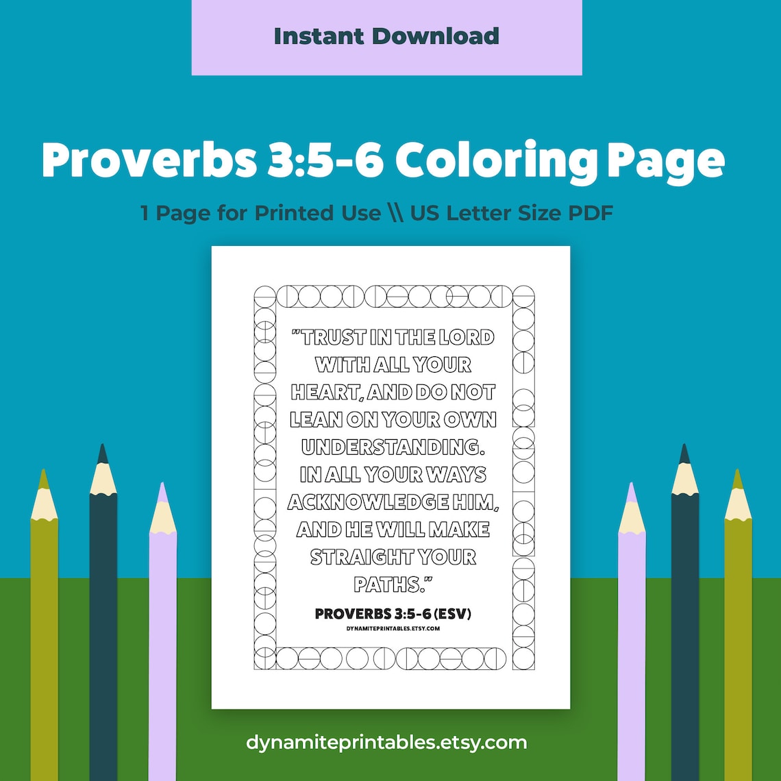 Proverbs 3:5-6 Coloring Page Printable Scripture Meditation ESV ...