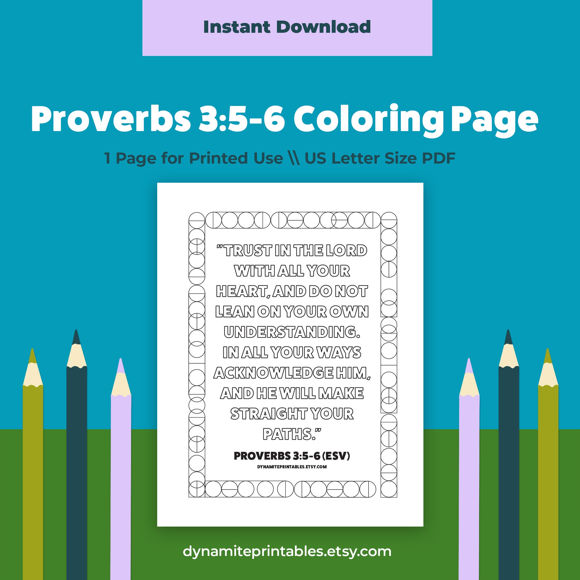 Proverbs 3:5-6 Coloring Page Printable Scripture Meditation ESV ...