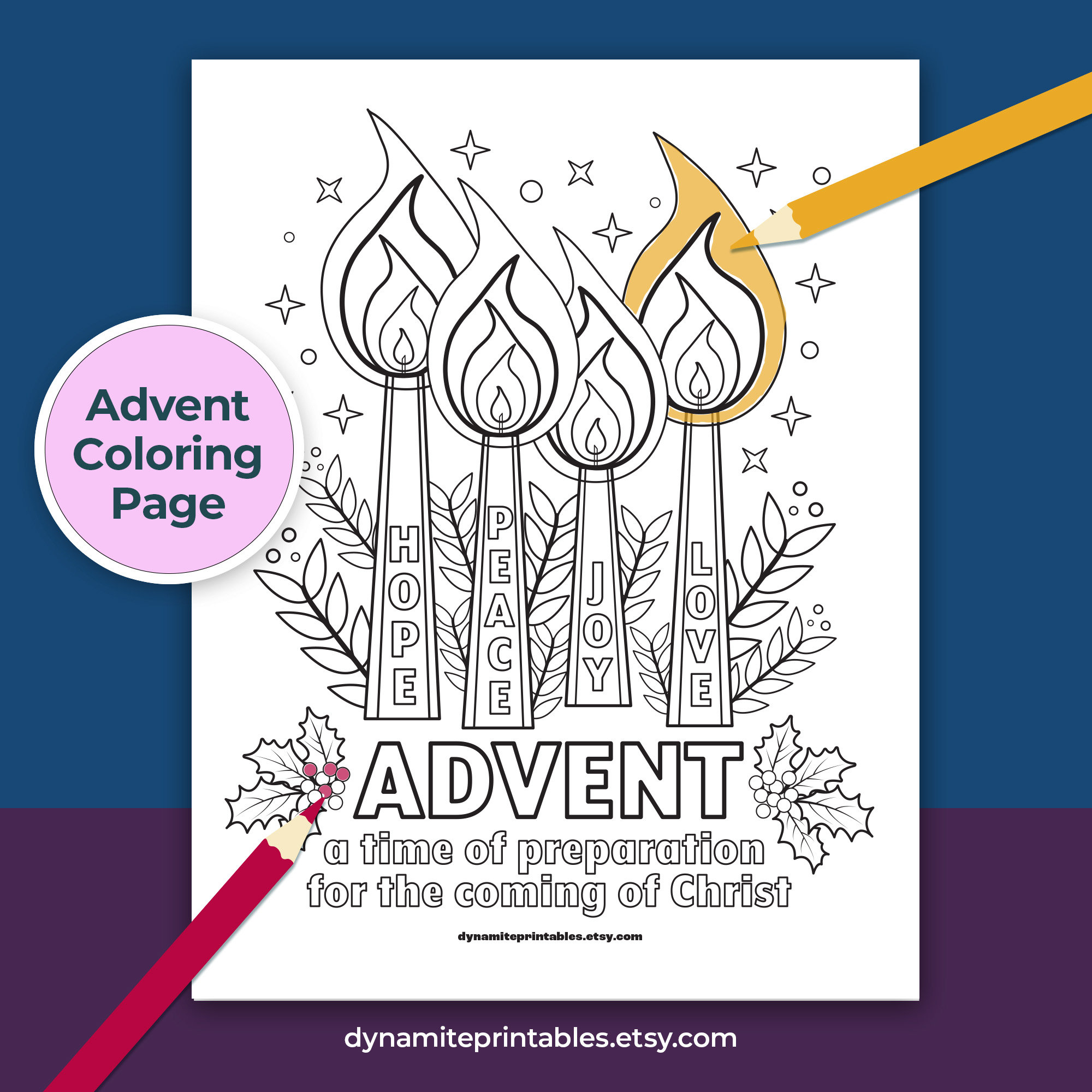 Coloring Page Advent Candle Liturgical Church Year Lutheran Catholic ...