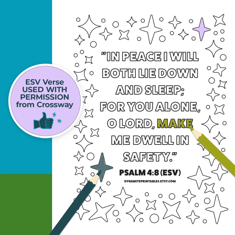 Psalm 4:8 Coloring Page Printable Scripture Meditation ESV Coloring ...