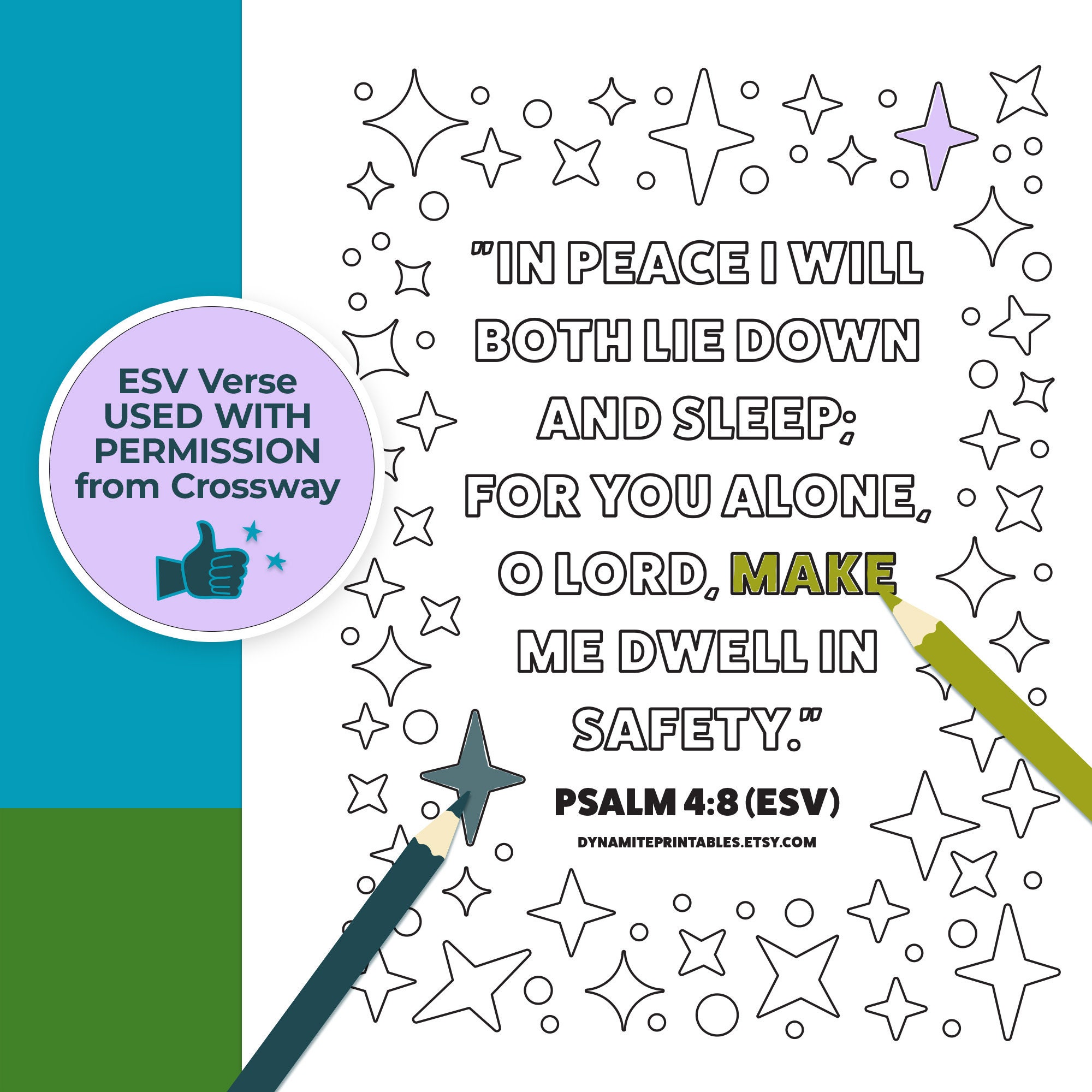 Psalm 4:8 Coloring Page Printable Scripture Meditation ESV Coloring ...
